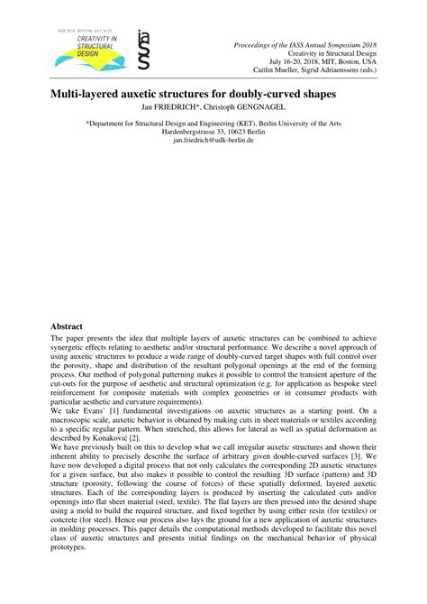 Pdf Multi Layered Auxetic Structures For Doubly Curved Shapes