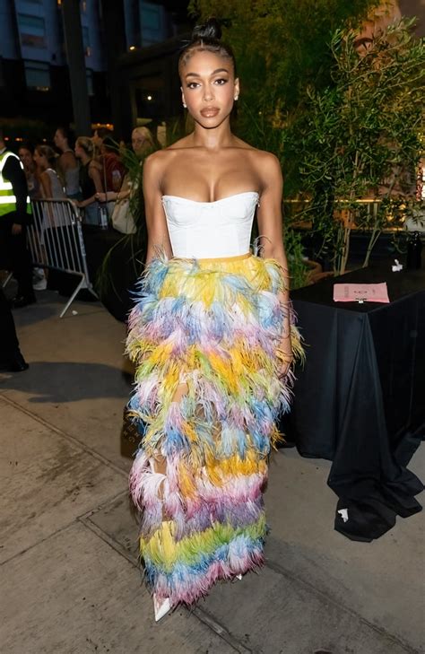 Lori Harveys Corset Top And Feather Pants At Vogue World Popsugar