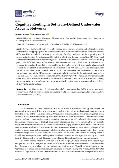 Pdf Cognitive Routing In Software Defined Underwater Acoustic Networks