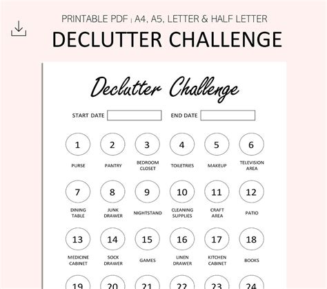 30 Day Declutter Challenge Declutter Tracker Printable Spring Clean