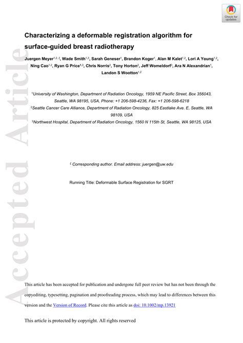 Pdf Characterizing A Deformable Registration Algorithm For Surface‐guided Breast Radiotherapy