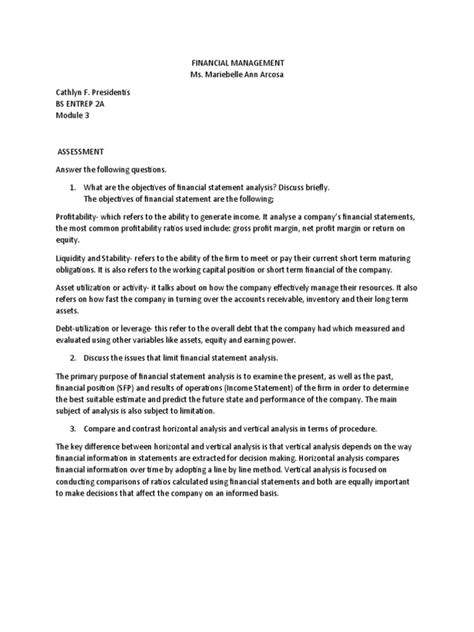 Financial Management 3 Pdf Financial Statement Analysis Equity