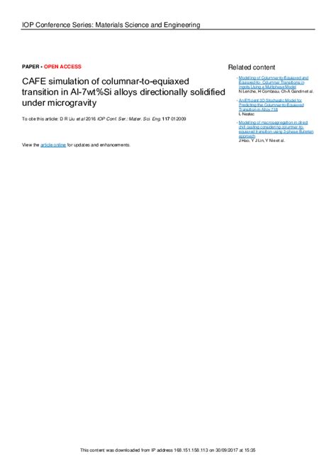 Pdf Cafe Simulation Of Columnar To Equiaxed Transition In Al 7wtsi Alloys Directionally