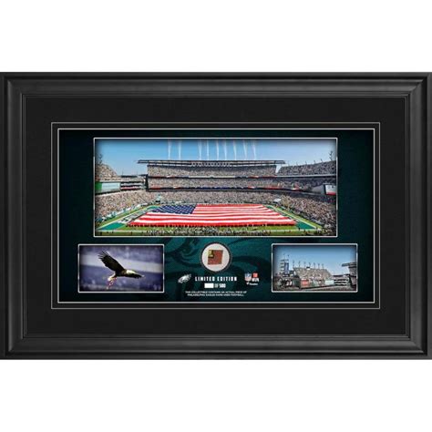 Eagles Le Custom Framed Stadium Panoramic With Game Used Football Piece