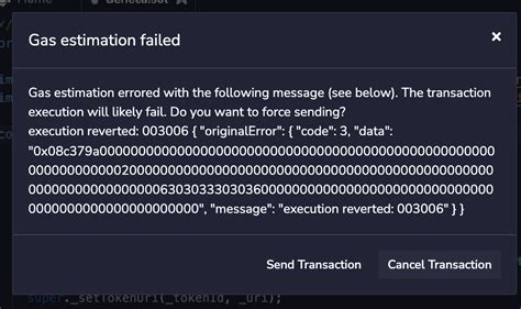 gas estimation failed on mint function erc 721 contract contracts