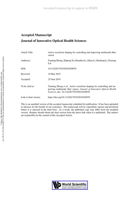 Pdf Active Wavefront Shaping For Controlling And Improving Multimode