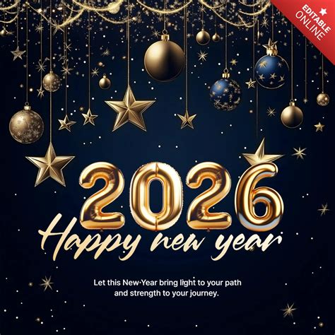 Festivo 2026 Feliz Año Nuevo Adornos De Oro Plantilla De Diseño