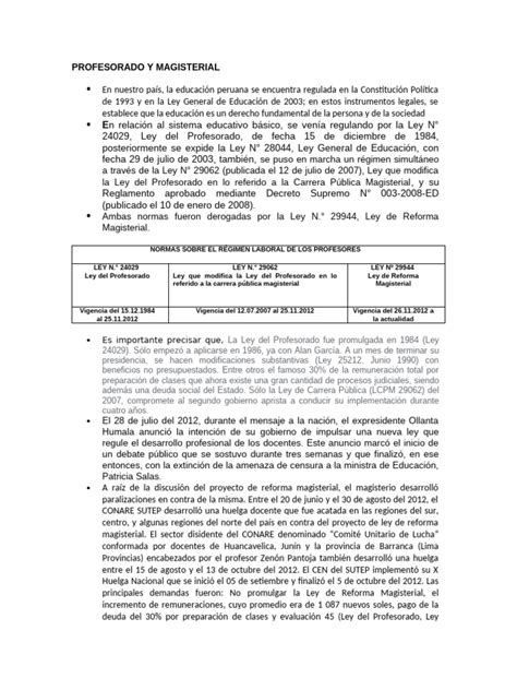 Leyes Del Profesorado En Perú Evolución Y Conflictos Pdf Titulo