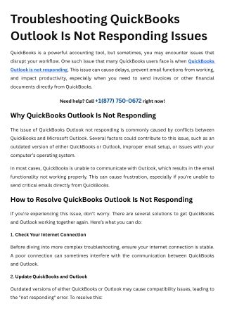 PPT QuickBooks Outlook Is Not Responding Troubleshooting PowerPoint Presentation ID