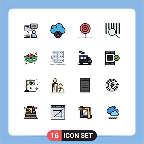 Mobile Interface Flat Color Filled Line Set Of 16 Pictograms Of Mask Search Candy Product
