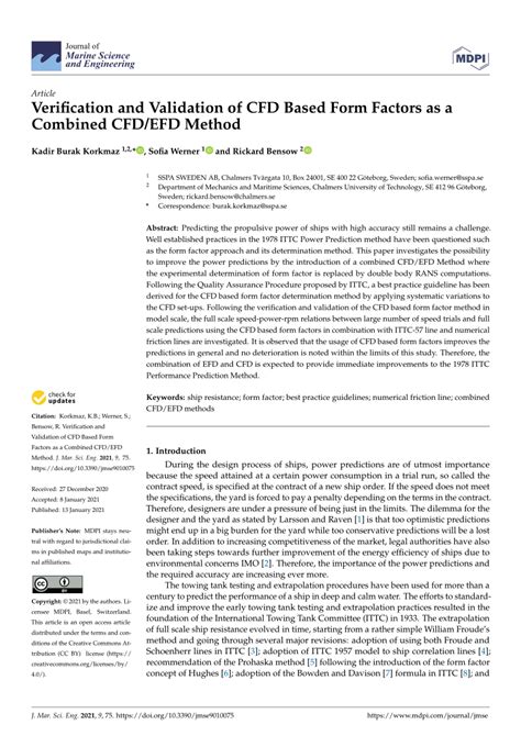 Pdf Verification And Validation Of Cfd Based Form Factors As A Combined Cfdefd Method