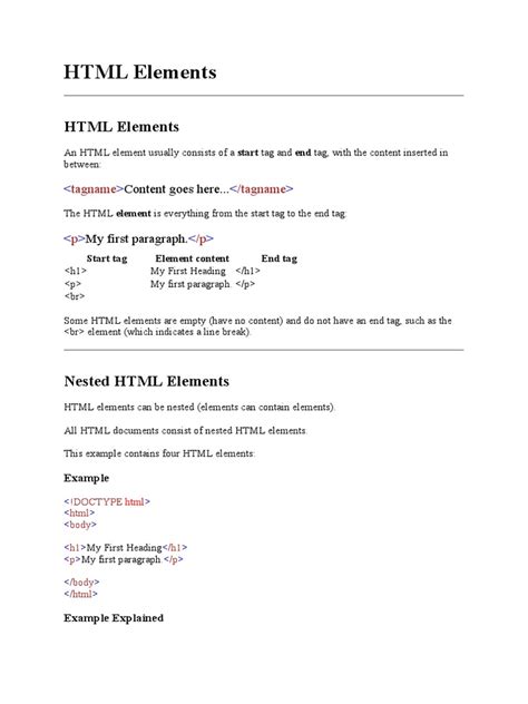 Html Elements Pdf Html Element Html