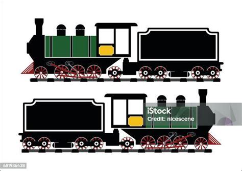 흰색 배경에 고립 된 철도 트랙에 빈티지 증기 엔진 기관차 기차 트럭 벡터 일러스트 레이 션 평면 디자인 교통 개념입니다 강철에