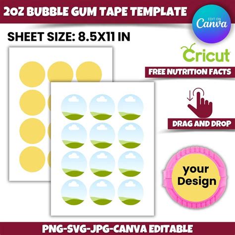Bubble Gum Label Template 2oz Bubble Gym Tape Template Svg Cut Files
