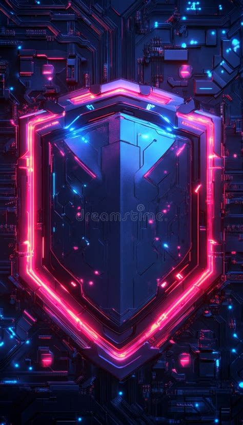 Vibrant Shield Icon Representing Cybersecurity With Glowing Lights Stock Illustration