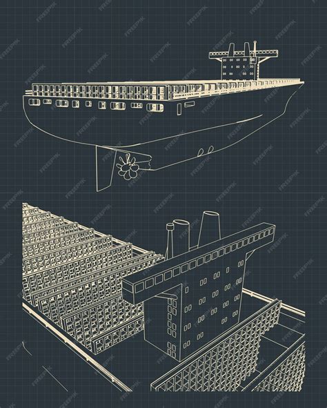 Premium Vector Container Ship Blueprint