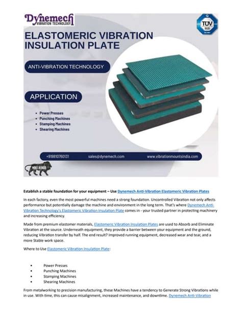 Dynemech Anti Vibration Technology Vibration Insulation Pads Pdf