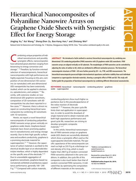 Pdf Hierarchical Nanocomposites Of Polyaniline Nanowire Arrays On