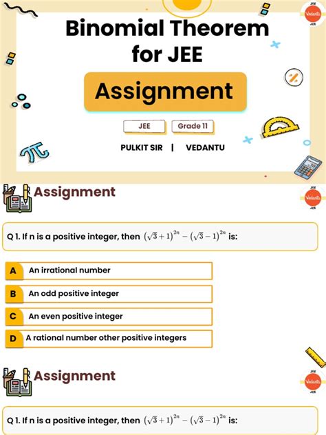 Binomial Theorem Assignment For Jee Pdf Numbers Rational Number