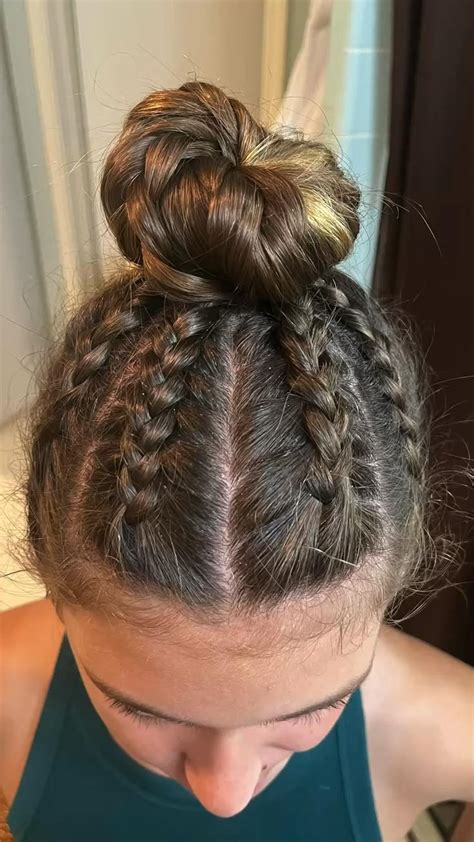Dutch Braids Into A High Bun Competition Hair Sporty Hairstyles Running Hairstyles
