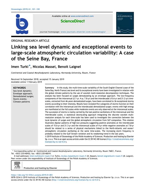 Pdf Linking Sea Level Dynamic And Exceptional Events To Large Scale