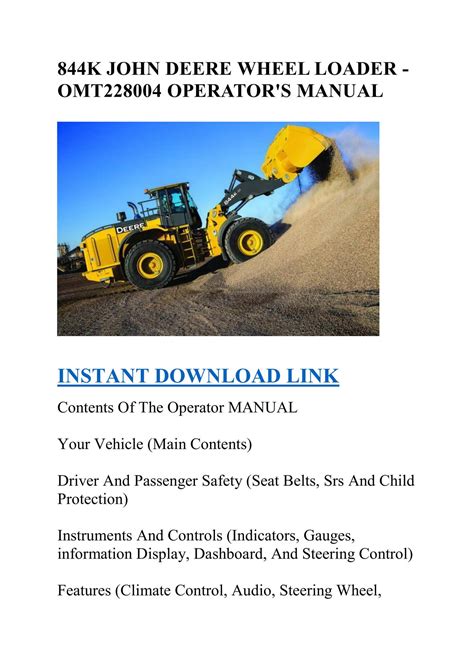 844k John Deere Wheel Loader Omt228004 Operators Manual By Heavy