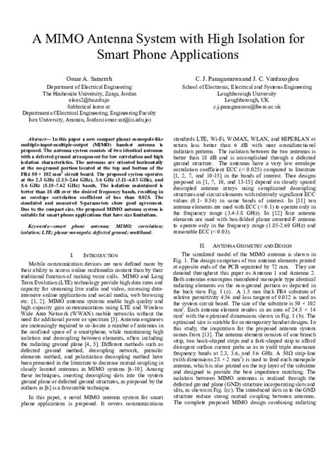 Pdf A Mimo Antenna System With High Isolation For Smart Phone