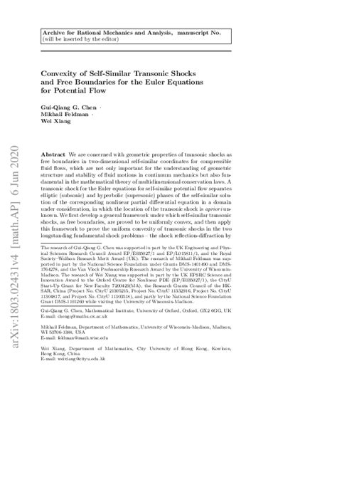 Pdf Convexity Of Self Similar Transonic Shocks And Free Boundaries