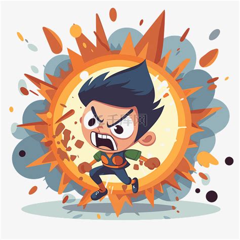 攻击剪贴画 一个愤怒的卡通男孩在爆破洞中 向量素材图片免费下载 千库网