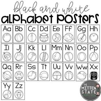 Alphabet Posters Black And White By The Mitten State Teacher Tpt