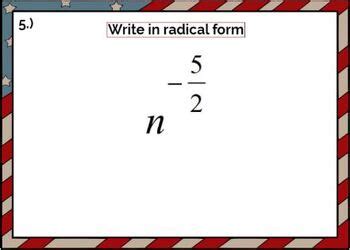 Writing Rational Exponents In Radical Form GOOGLE Slides Problems