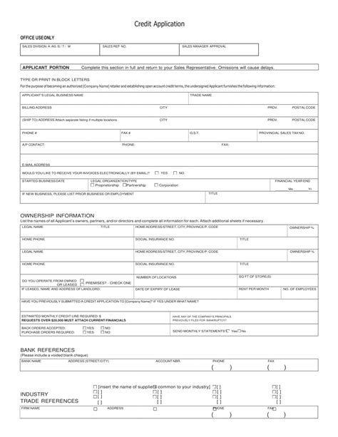 Free Printable Business Credit Application Templates Word Pdf Excel