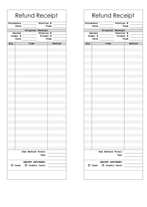 Refund Receipt Template Printable Pdf Download