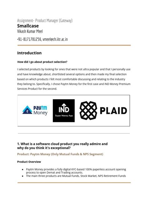 Assignment Product Manager Gateway Smallcase Pdf Performance Indicator Investing