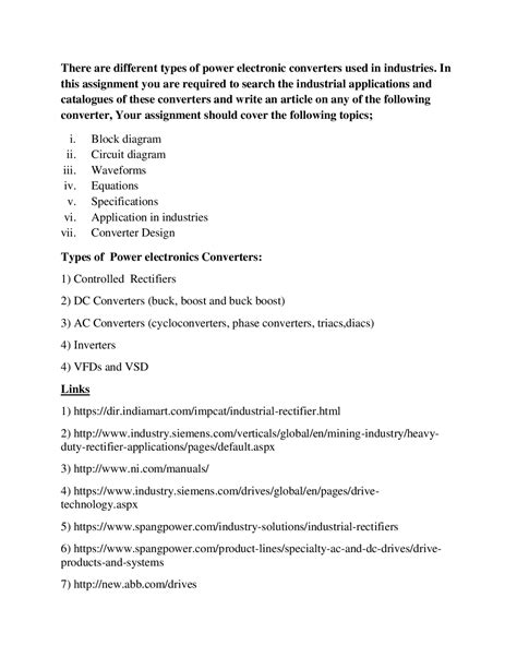 Power Electronics Assignment Exams Power Electronics Docsity