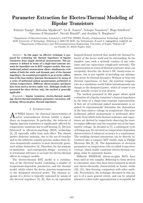 Pdf Parameter Extraction For Electro Thermal Modeling Of Bipolar Transistors