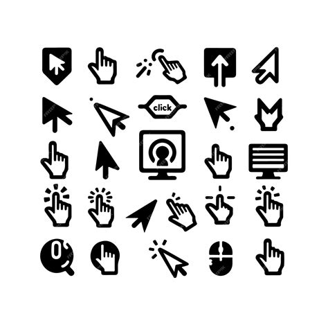 set of arrow web cursors set computer pointer click icon clicking arrows or hands cursors