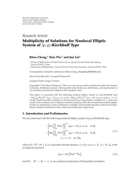 Pdf Multiplicity Of Solutions For Nonlocal Elliptic System Of P Q