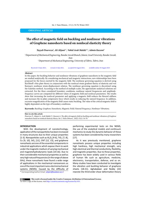 Pdf The Effect Of Magnetic Field On Buckling And Nonlinear Vibrations Of Graphene Nanosheets