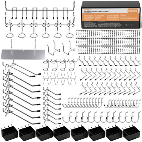 Incly 206pcs Pegboard Hooks Assortment Pegboard