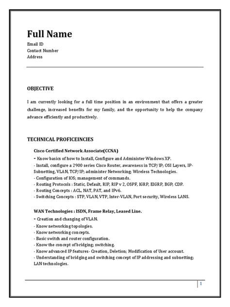 sample resume fresher ccna 1 pdf internet protocol suite cisco