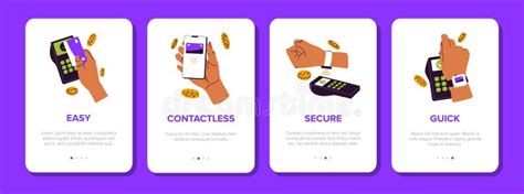Design Of Onboarding Cards In Banking App Set Ui Templates Of Welcome Walkthrough Screens Stock