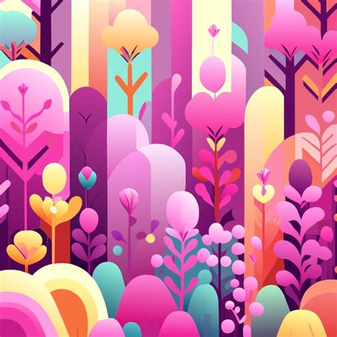 Premium Vector Seamless Patterns Of Flowers And Trees Rainbow Themed Repeating Patterns Design