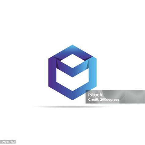 무한 육각 요소 개체와 추상적인 기하학적 편지 M 템플릿 메일 기업 비즈니스 애플 리 케이 션 데이터 기술에 대 한 큐브 상자
