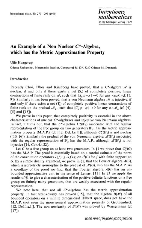 Pdf An Example Of A Non Nuclear C Algebra Which Has The Metric