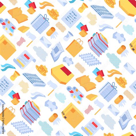 Unwanted Paper And Carton Items Seamless Pattern With Paper Cellulose