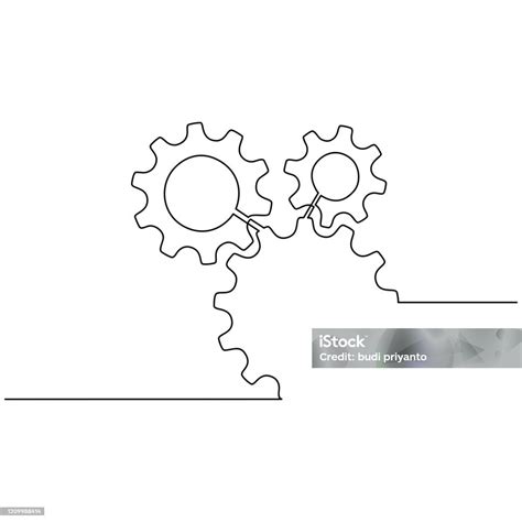 기어 휠의 연속 라인 드로잉 기어는 흰색 배경에 한 줄로 그려집니다 벡터 벡터 한붓그리기에 대한 스톡 벡터 아트 및 기타 이미지