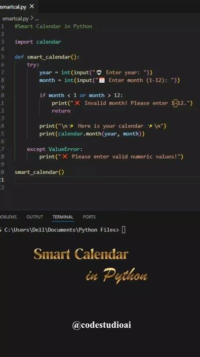 Smart Calendar In Python 🤖📅 User Input Validation And Output Subscribe