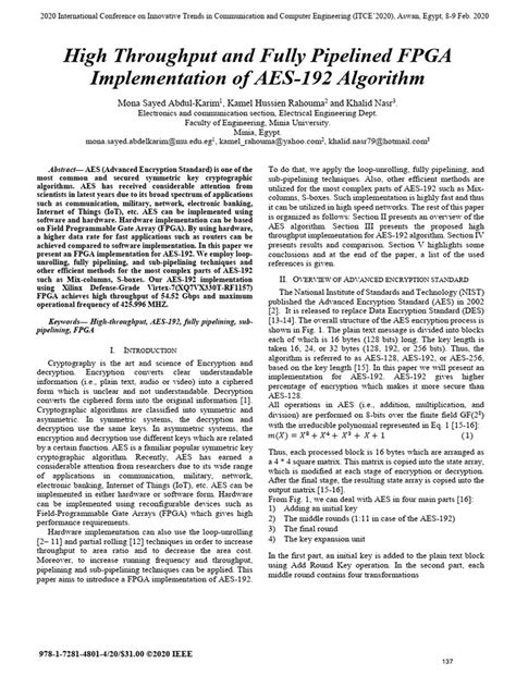 High Throughput And Fully Pipelined Fpga Implementation Of Aes 192