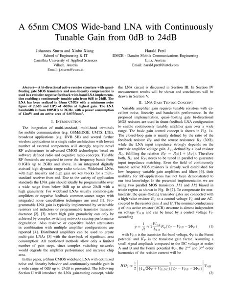 Pdf A 65nm Cmos Wide Band Lna With Continuously Tunable Gain From 0db